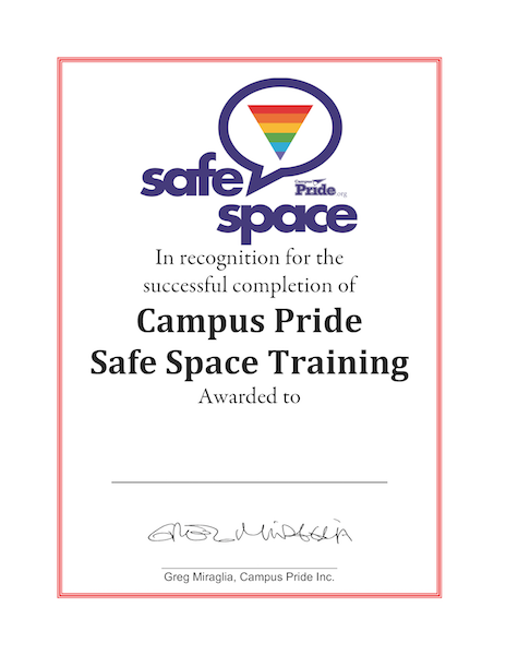 Safe Space Training Certificate Application - Campus Pride